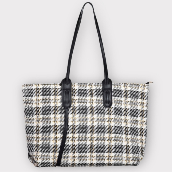Bags | Bogo Tweed Checkered Shoulder Tote Bag | Poshmark
